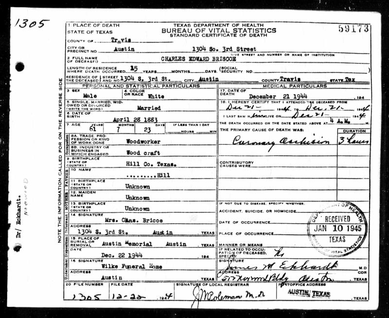Texas, Death Certificates, 1903-1982