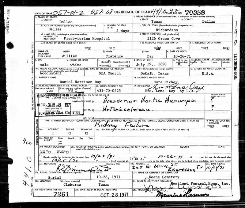 Texas, Death Certificates, 1903-1982