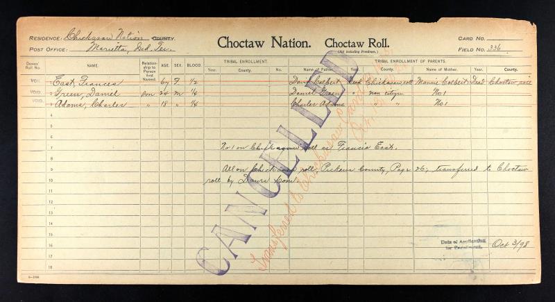 U.S. Native American Enrollment Cards for the Five Civilized Tribes ...