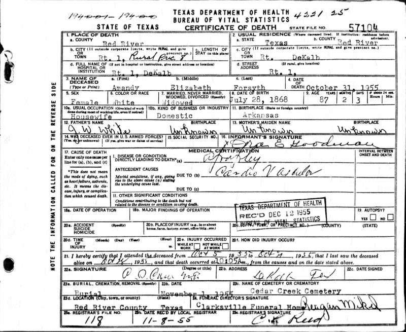 Texas, Death Certificates, 1903-1982