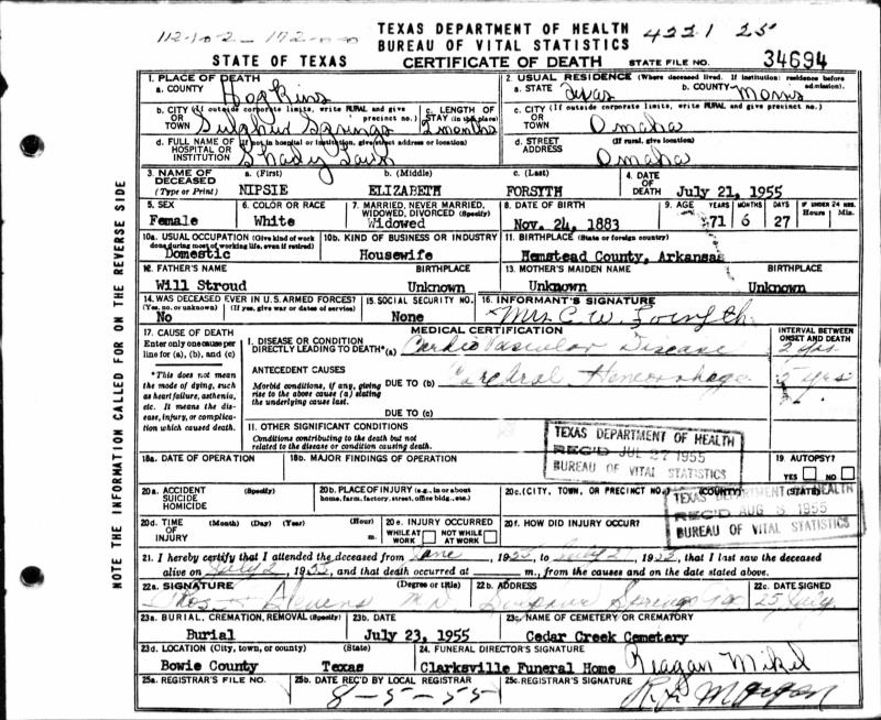 Texas, Death Certificates, 1903-1982