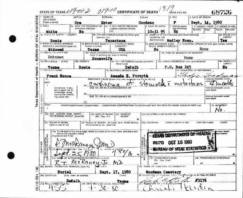 Texas, Death Certificates, 1903-1982