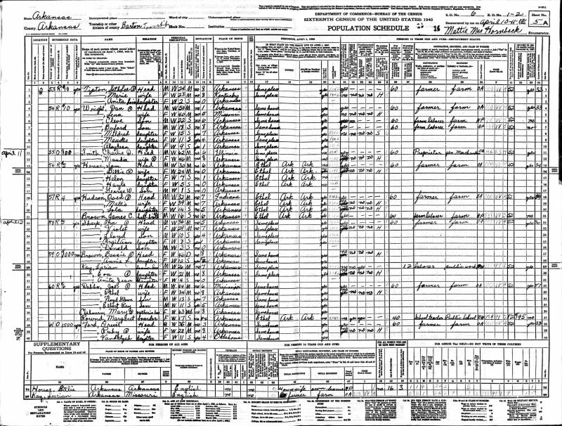 1940 Federal Census, Arkansas County, Arkansas