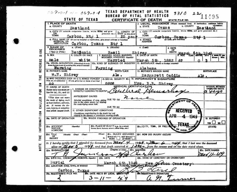 Texas, Death Certificates, 1903-1982